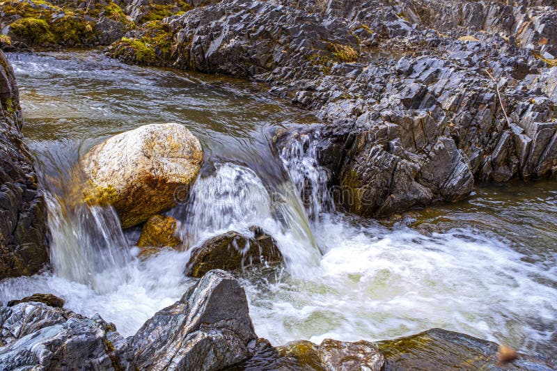 A Mountain River Flows between Rocks Stock Photo - Image of natural ...