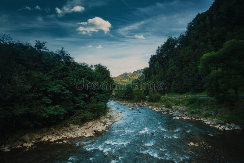 Mountain River Under the Mountain Against the Background of Mountains ...
