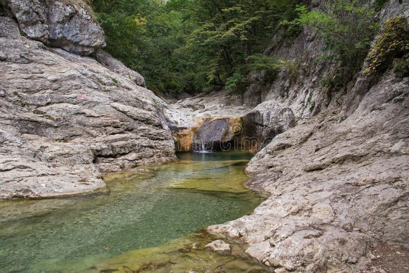 Mountain River in Forest and Mountain Terrain. Crimea. Stock Image ...
