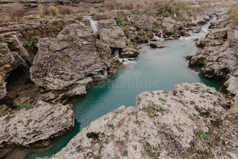 Mountain River with Huge, Big, and Small Stones and Rocks on Riverbed ...