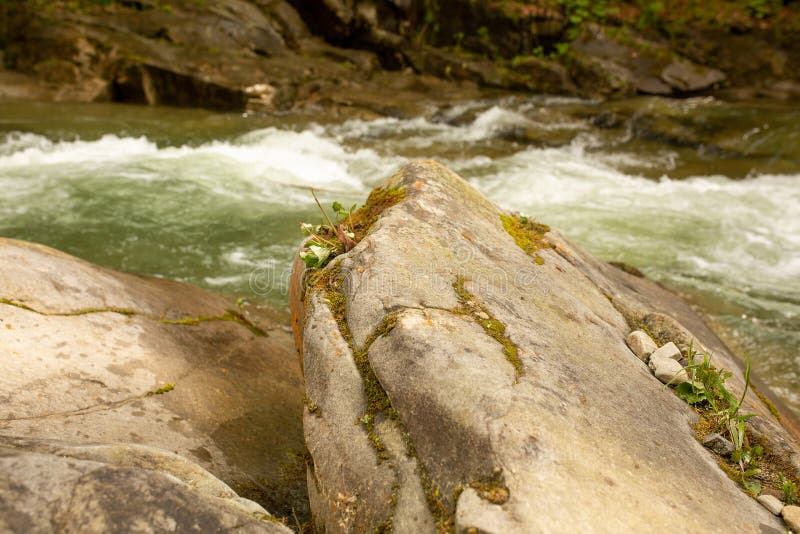 Mountain River with Large Rocks Stock Image - Image of coastline ...