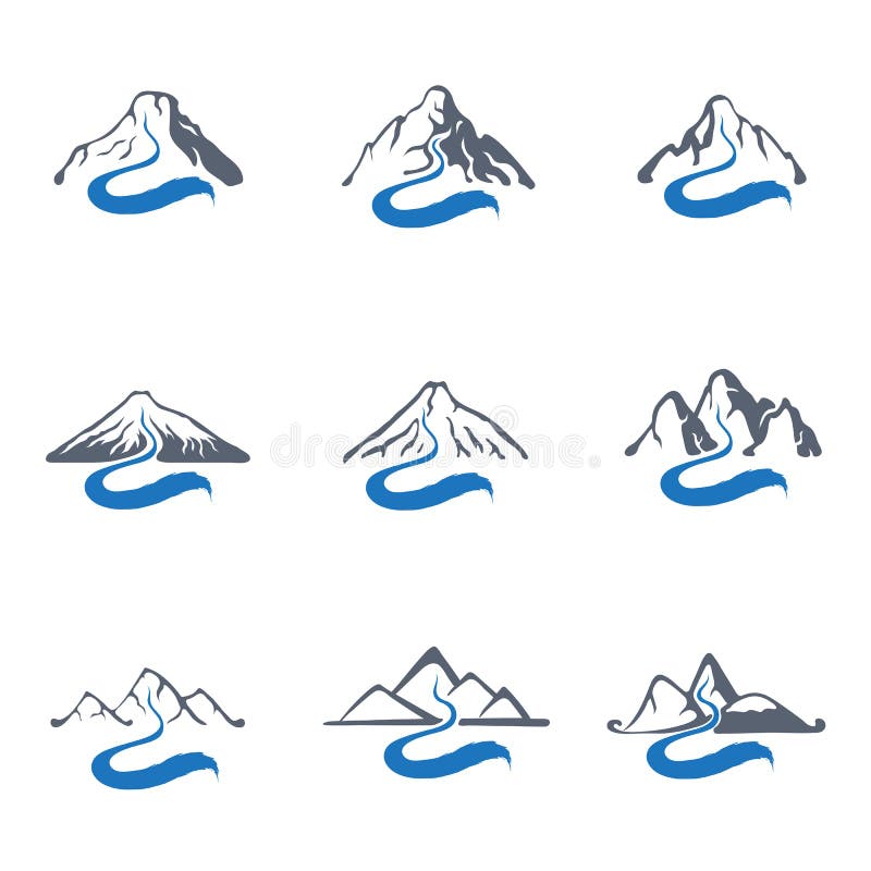 Mountain River Logo Set, Vector Icon Illustration. Stock Vector ...
