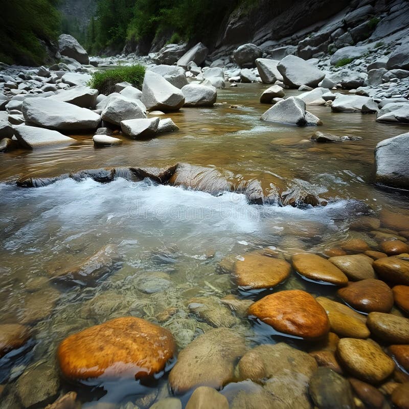 Mountain River in the Middle of Green Forest. Mountain River. Tranquil ...