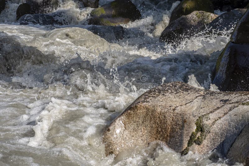 Strong Mountain River Current with Splashes and Foam. Stock Photo ...