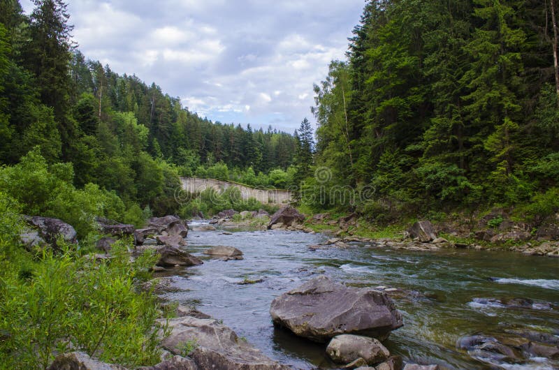 Mountain River with a Rapid Flow of Water Along the Rocks Stock Photo ...