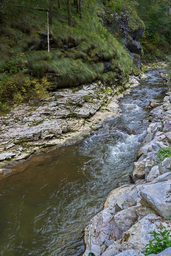 Mountain river on rock bed stock image. Image of pass - 258875167