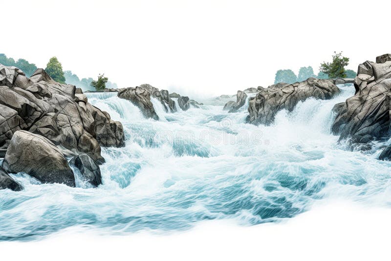 Mountain River with Stones Isolated on White Background Stock Image ...