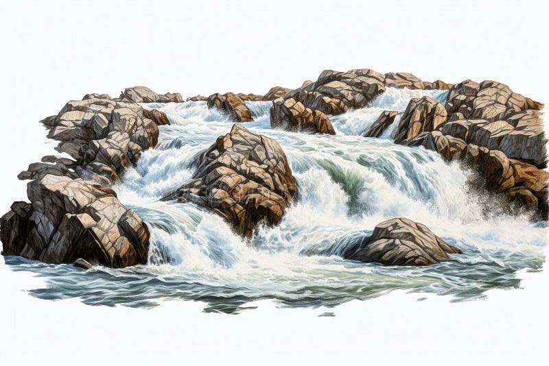 Mountain River with Stones Isolated on White Background Stock ...