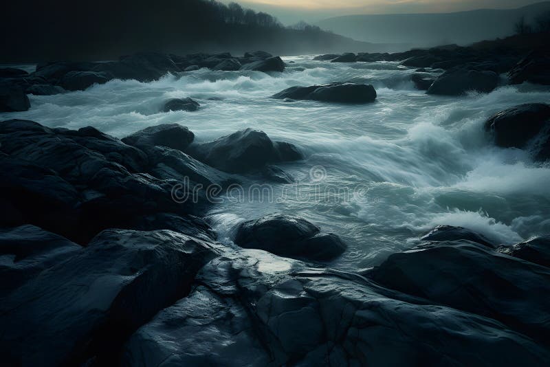 A Mountain River or Stream Raging in a Flash Flood. Neural Network AI ...