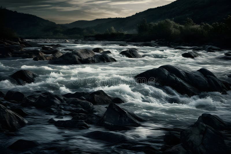 A Mountain River or Stream Raging in a Flash Flood. Neural Network AI ...