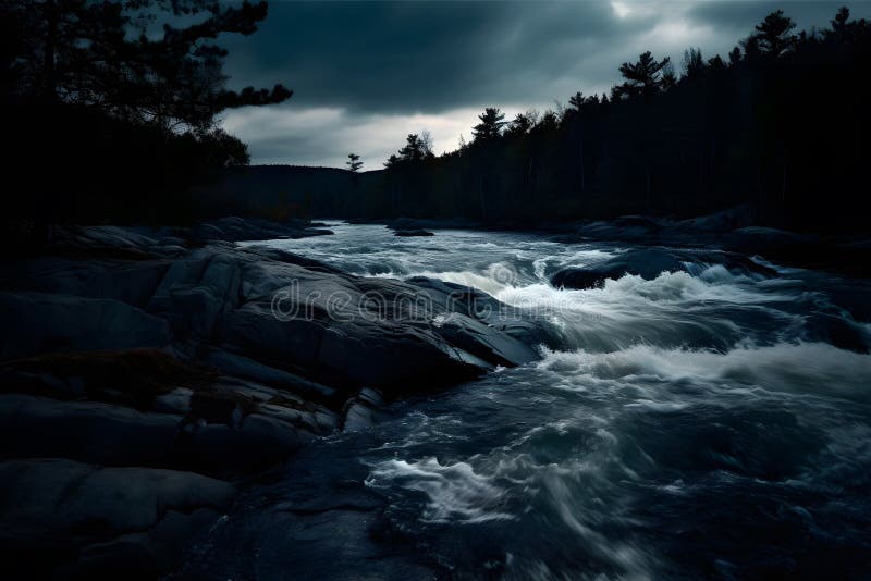 A Mountain River or Stream Raging in a Flash Flood. Neural Network AI ...