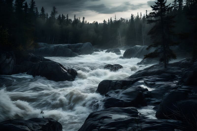 A Mountain River or Stream Raging in a Flash Flood. Neural Network AI ...