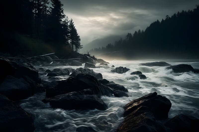 A Mountain River or Stream Raging in a Flash Flood. Neural Network AI ...