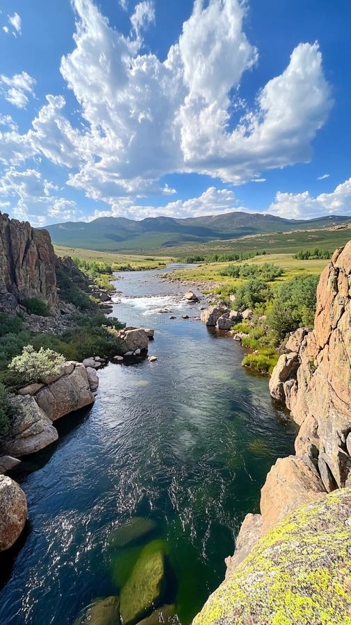 Mountain River Valley Background for Creative Projects Stock Illustration - Illustration of ...