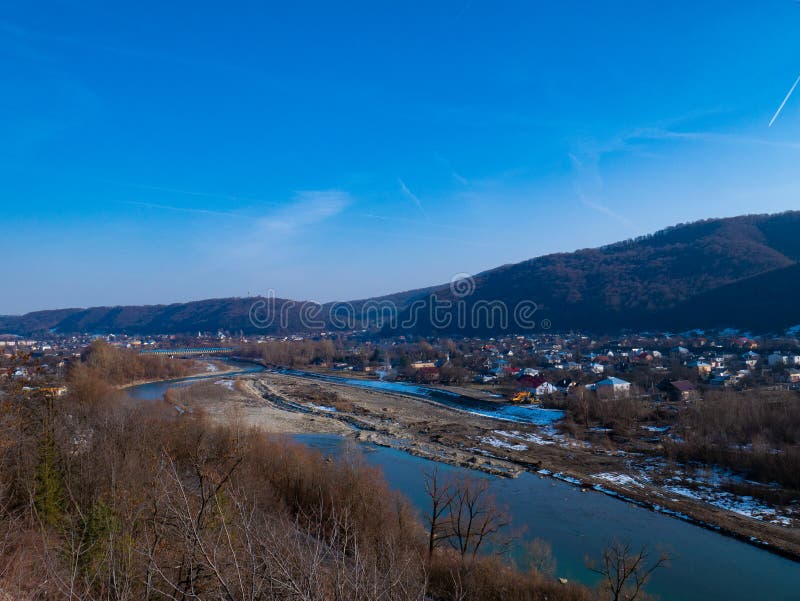 Mountain River Valley Landscape. View from the Cliff To the Mountains ...