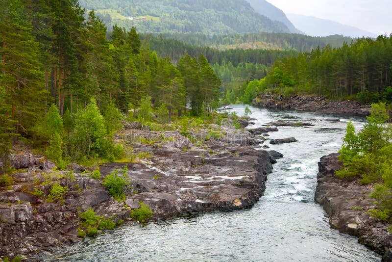 Mountain River with a Waterfall in Norway Stock Photo - Image of clean ...