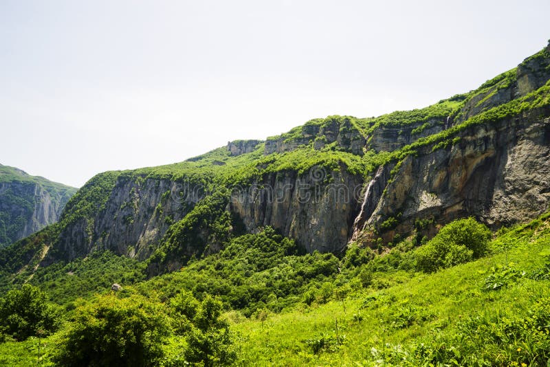 Mountain River Waterfall View. Waterfall River Scene Stock Photo ...