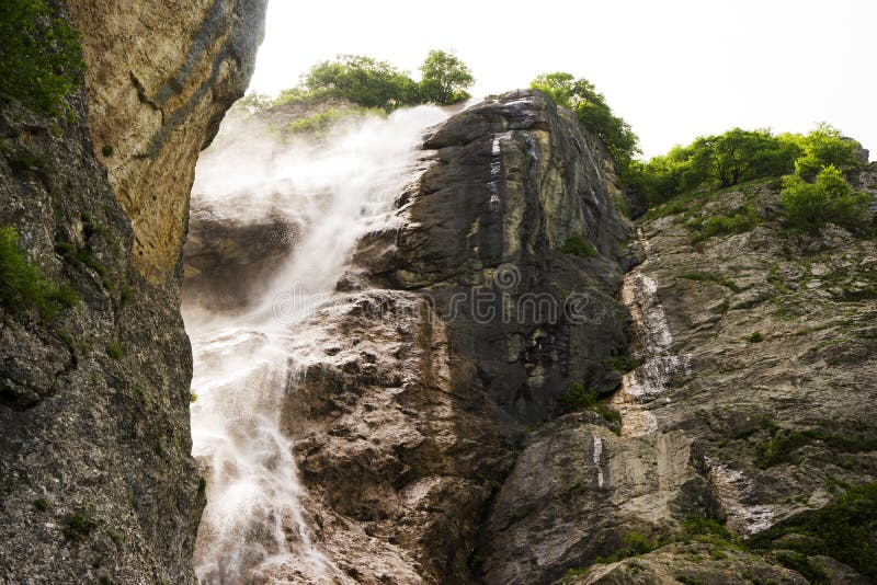 Mountain River Waterfall View. Waterfall River Scene Stock Photo ...