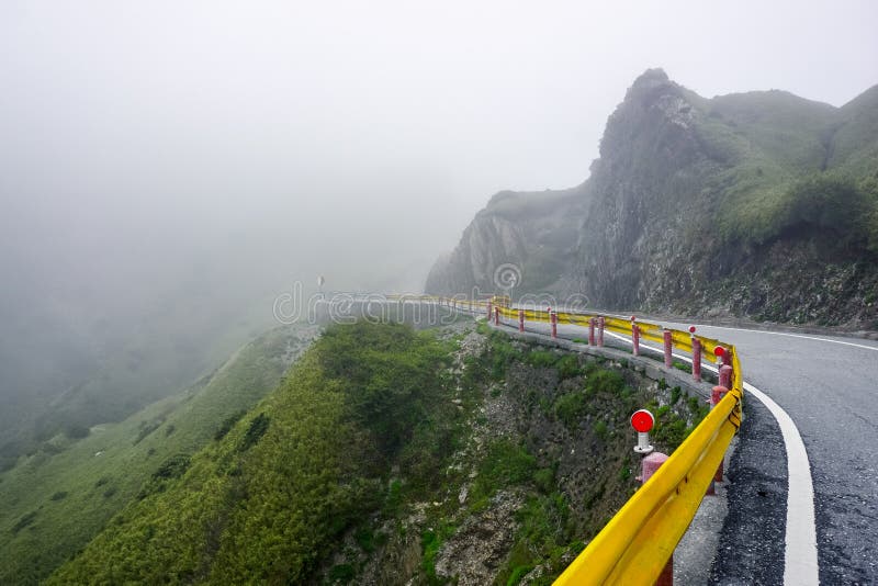 Mountain Road in Fog in Taiwan Stock Photo - Image of line, foggy ...