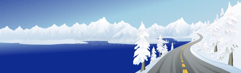 Winter mountain road stock vector. Illustration of travel - 1573435