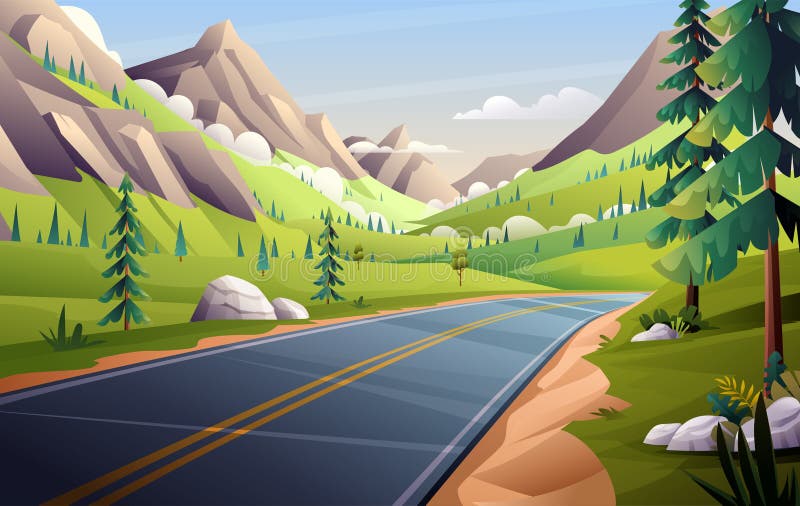 Mountain Road Landscape Illustration Stock Vector - Illustration of ...