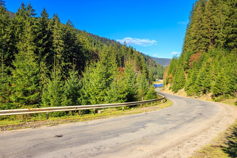 Road Near Foggy Forest in Mountains Stock Image - Image of rural, light ...