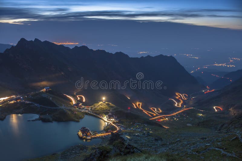 Mountain road at night. stock image. Image of light - 123107519