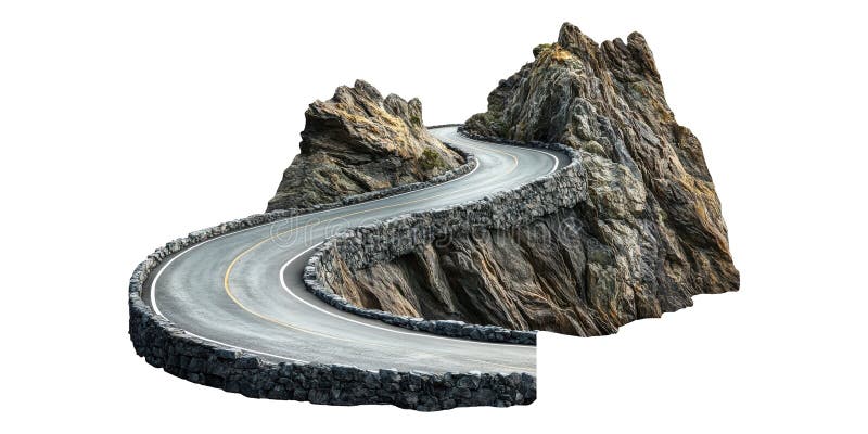 Mountain Road with Steep Cliff Edges Isolated on Transparent Background ...