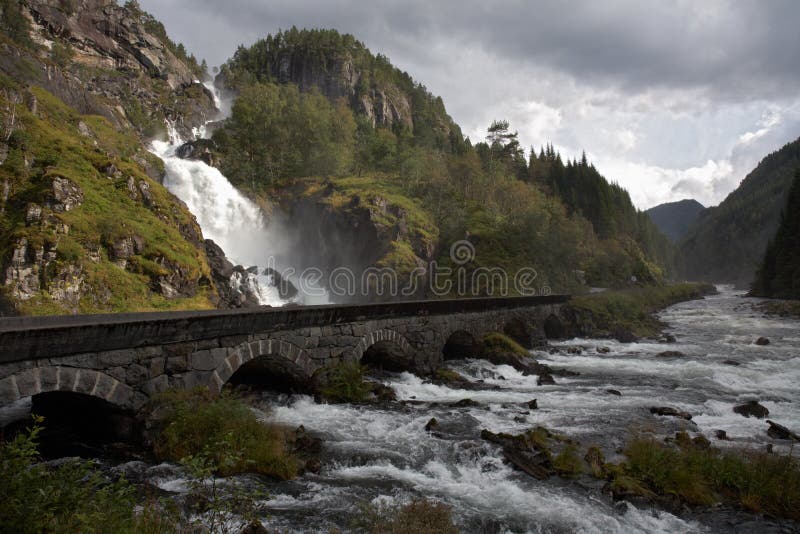 Mountain Road and Waterfall Stock Image - Image of river, scandinavia ...
