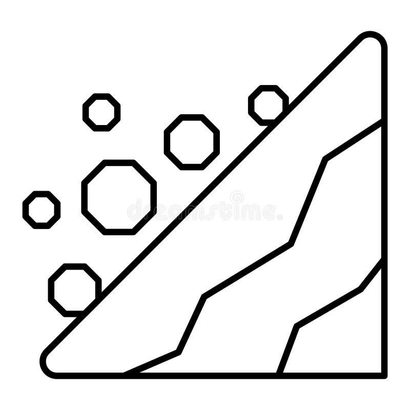Mountain Rockfall Thin Line Icon, Insurance Event Concept. Vector ...