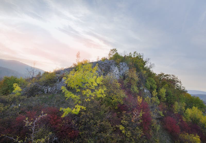 Mountain with Rocks in the Fall Yellow and Red Color. Autumn Scene ...