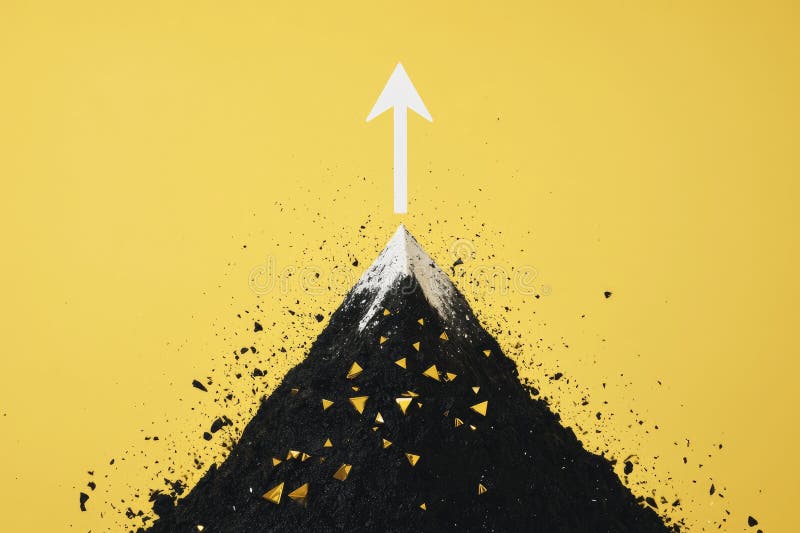 A Mountain of Rocks is Shown with a White Arrow Pointing Upwards ...