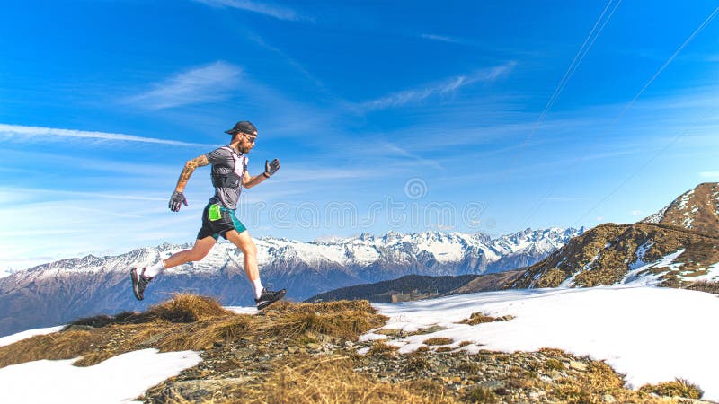 A mountain runner trains stock photo. Image of leisure - 278490252