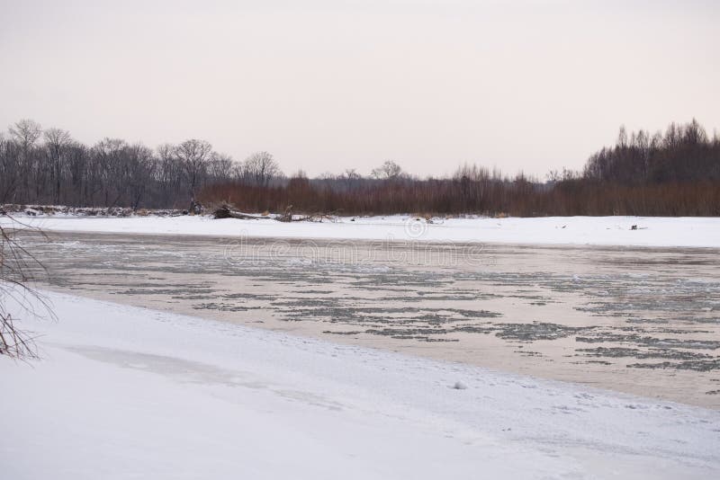 The Mountain Russian River Khor in Winter. Snow on the Shore. a Rapid ...
