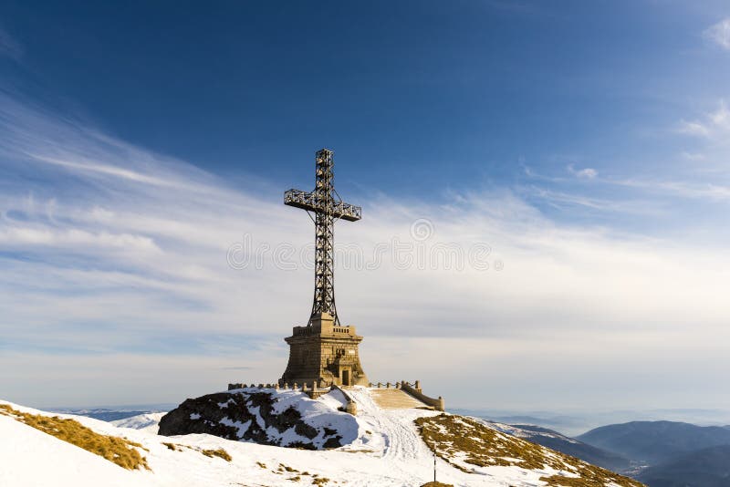 Mountain scene with cross stock image. Image of tourism - 49187811