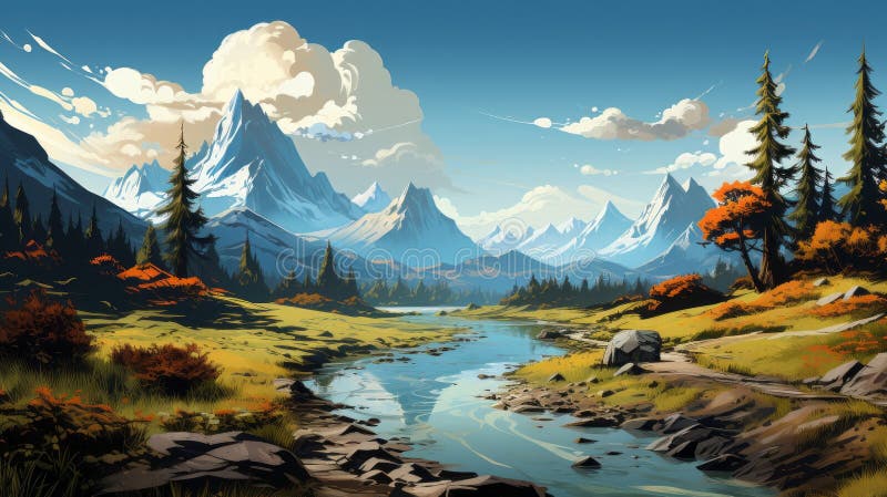A Mountain Scene with a Lake and Trees. Generative AI. Stock ...