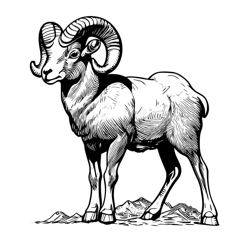 Mountain Ram Face Hand Drawn Sketch Vector Illustration Stock ...