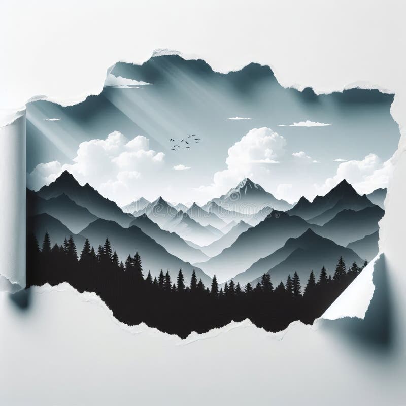 Mountain Silhouettes White Paper with Torn Edges Featuring Mount Stock ...
