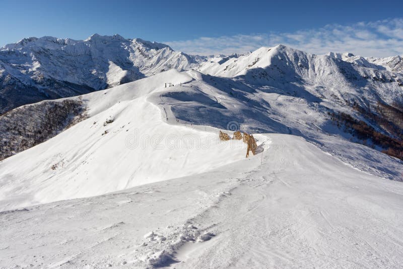 Mountain Slope with Fresh Snow Stock Image - Image of snowy, mountains ...