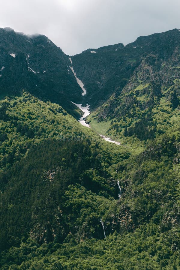 Mountain Snow Becomes River with Waterfalls Stock Photo - Image of ...