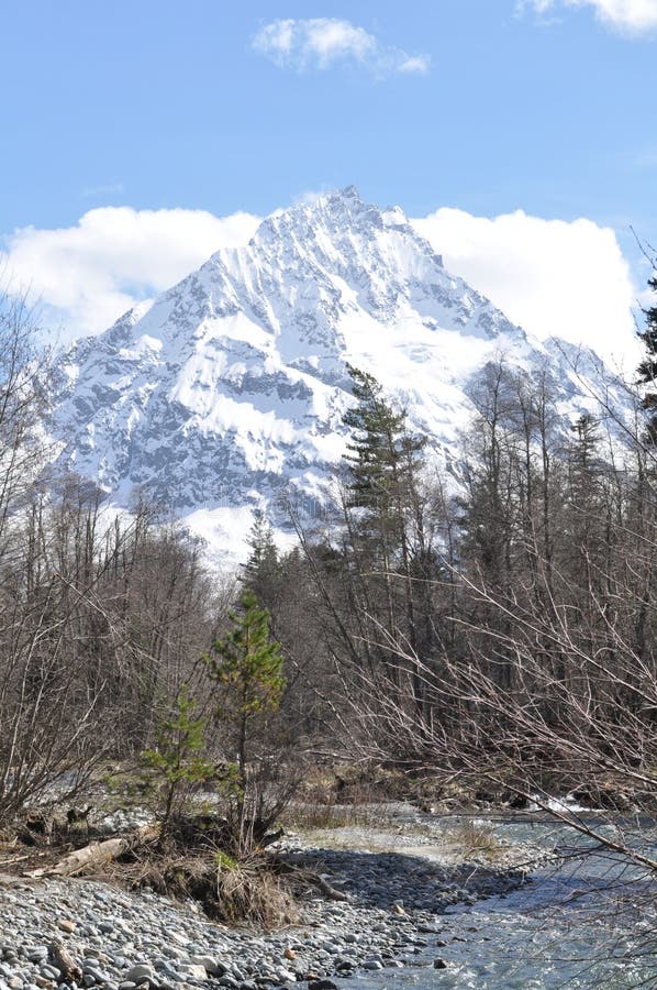 Mountain with Snow and River Stock Image - Image of river, walking ...
