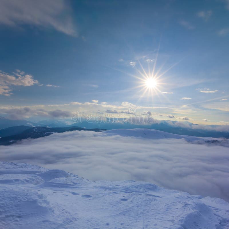Mountain in Snow Under a Sparkle Sun Stock Image - Image of panoramic ...