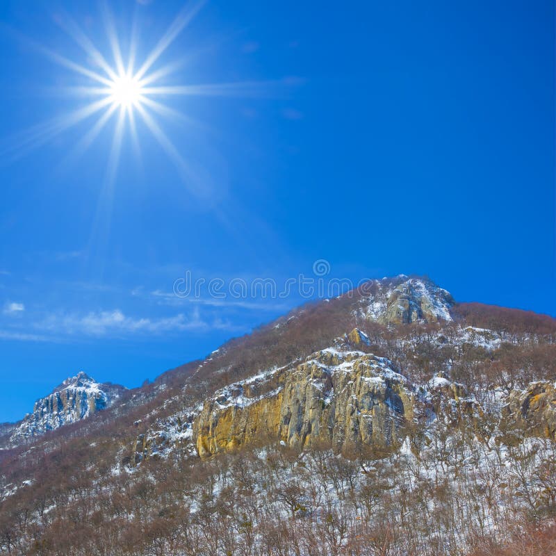Mountain in Snow Under a Sparkle Sun Stock Image - Image of scene ...