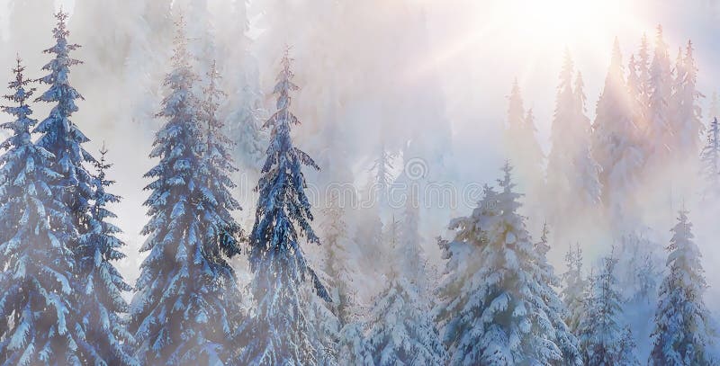 Mountain Snowy Landscape and Snow Covered Trees, Graphic Effect Stock ...