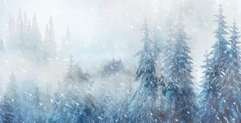Mountain Snowy Landscape and Snow Covered Trees, Graphic Effect Stock ...