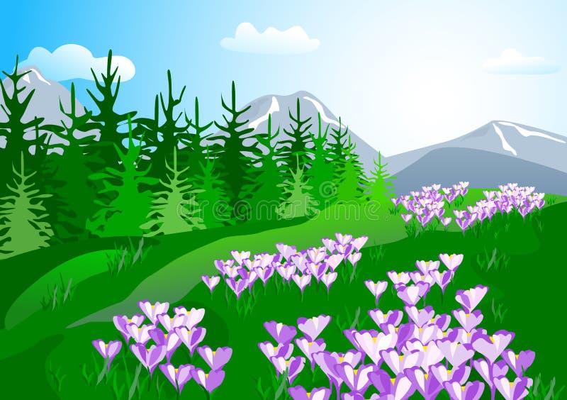 Mountain spring landscape stock illustration. Illustration of beautiful ...