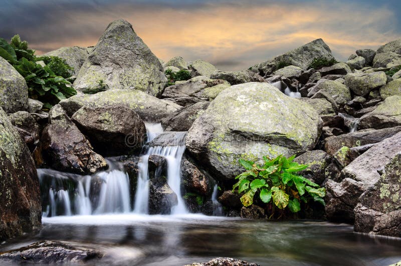 Mountain Spring in the Sunset Stock Photo - Image of long, beauty: 36701122