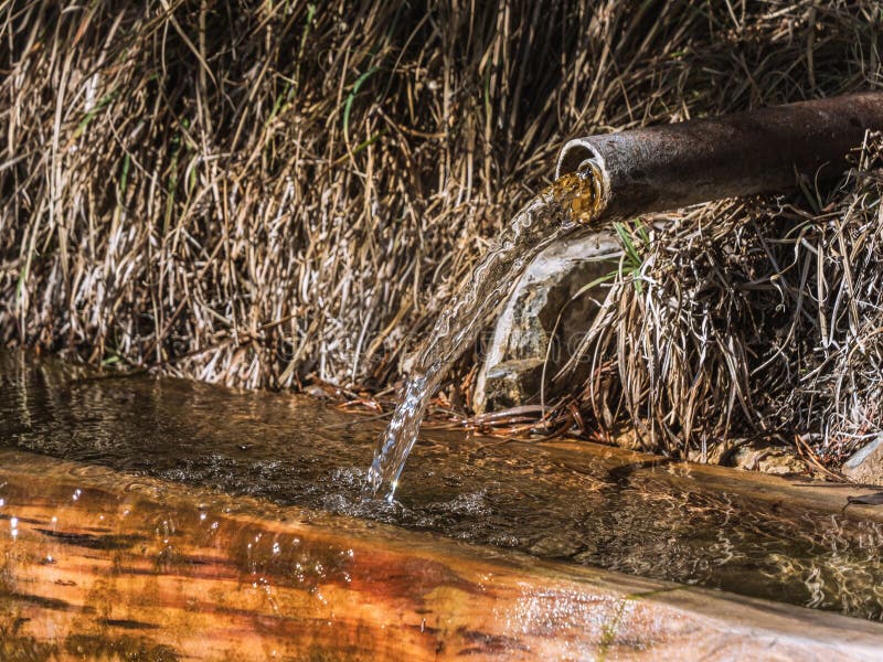 Mountain Spring Water Flowing into a Pool Stock Image - Image of ...