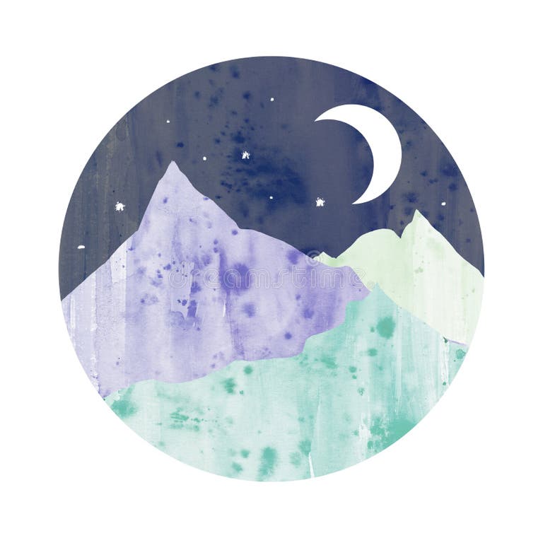 Mountain and the Stars Reflection in Round on White Stock Illustration ...
