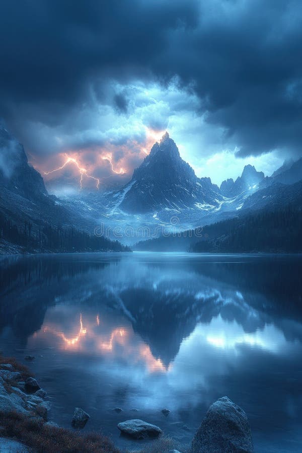 Mountain Storm Landscape, Dramatic Mountains Under a Storm with ...